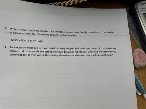 3 Write Balanced Net Ionic Equations For The