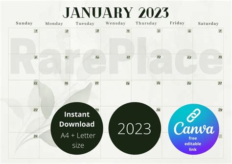 Editable Template Calendar Instant Download PNG And PDF Etsy