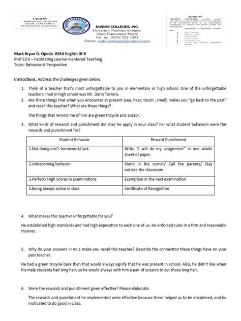 Task On Behaviorist Perspective Pdf