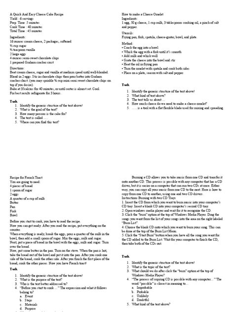 procedure text task game pdf cakes home