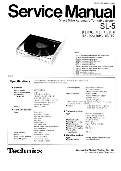 Service Manual For TECHNICS SL Download