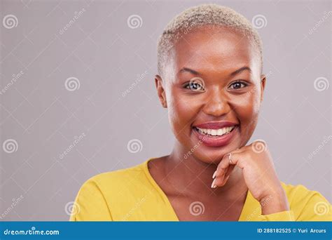 Happy Makeup And Portrait Of Black Woman In A Studio With Beauty