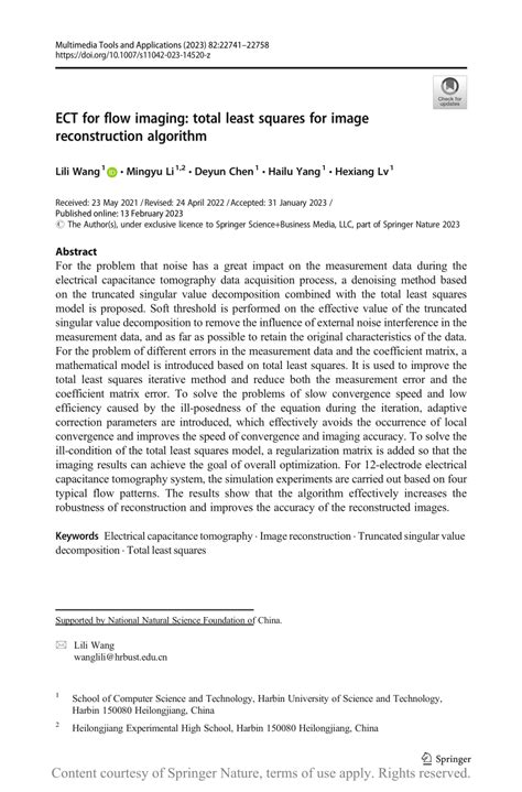 Ect For Flow Imaging Total Least Squares For Image Reconstruction