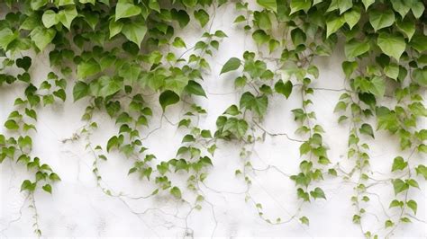 Whitewashed Old Wall Adorned With Lush Green Foliage Of Virginia
