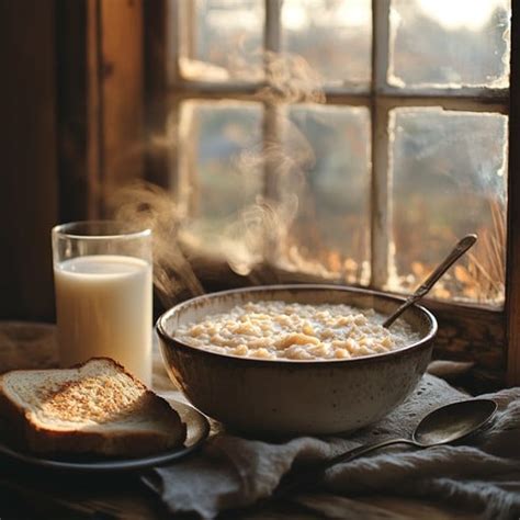 Free Cozy Breakfast Setup Photo Breakfast Oatmeal Milk Download