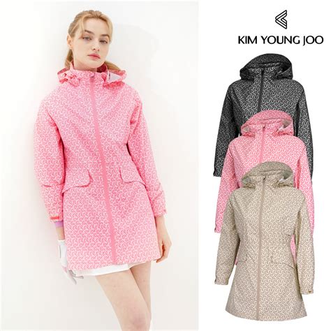 김영주 김영주 여성 골프웨어 봄 가을 에스타 프린트 레인코트 비옷 기능성 바람막이 자켓 스포츠 방수 방풍 점퍼