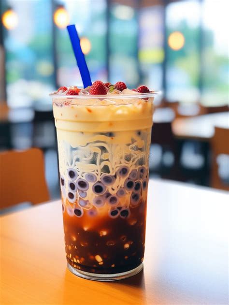 Trendy Thai Milk Tea With Bubble Brown Sugar With Copy Space Stock