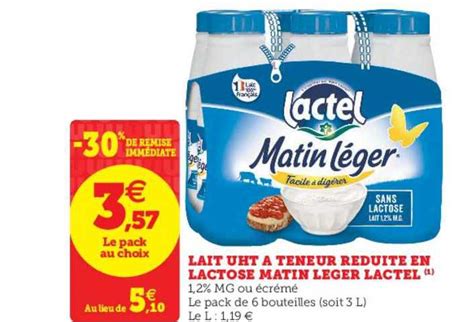 Promo Lait Uht à Teneur Réduite En Lactose Matin Léger Lactel 30 De