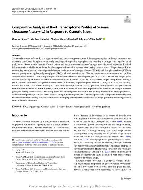 Comparative Analysis Of Root Transcriptome Profiles Of Sesame Sesamum