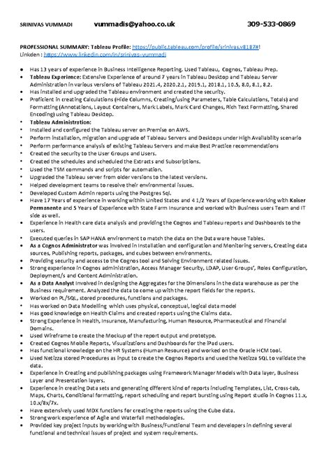 Tableau Summary Professional Summary Tableau Profile Public