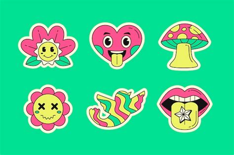 Free Vector Rave Party Sticker Set Design
