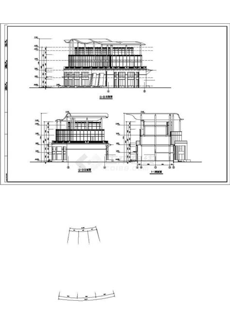 沈阳某小区2000平米三层混合结构休闲会所建筑设计cad图纸（含夹层）土木在线