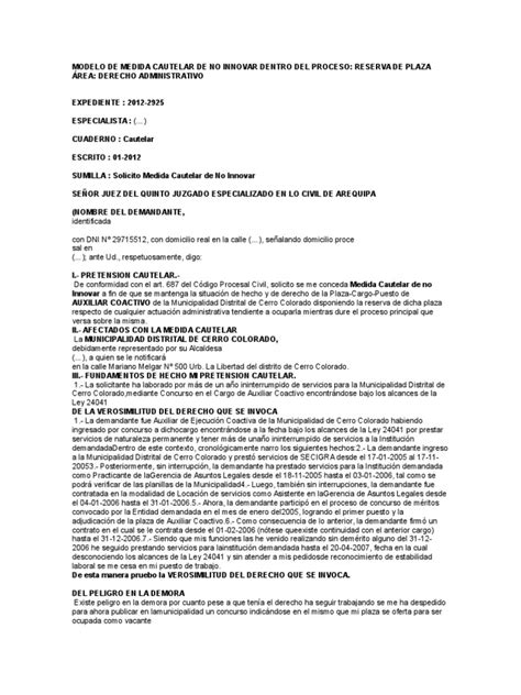 Modelo De Medida Cautelar De No Innovar Reserva De Plazadocx