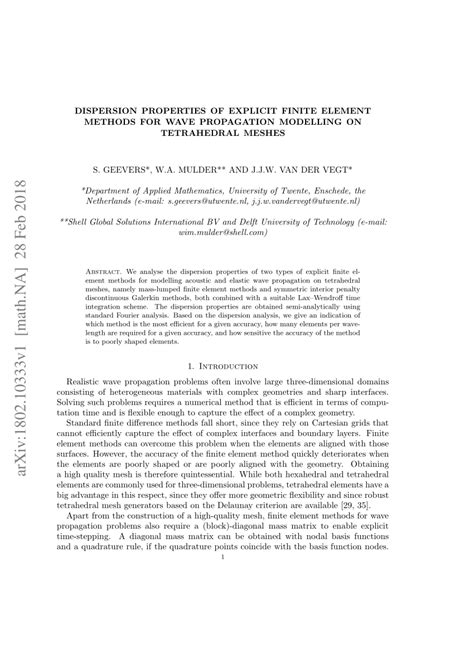 Pdf Dispersion Properties Of Explicit Finite Element Methods For Wave