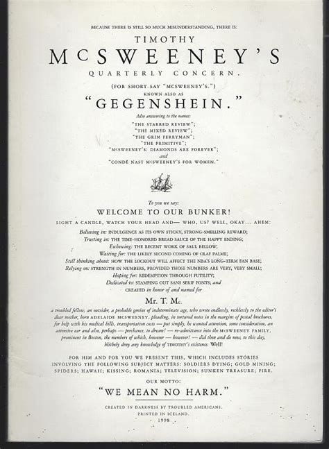 Timothy Mcsweeneys Quarterly Concern Or Gegenshein Autumn 1998