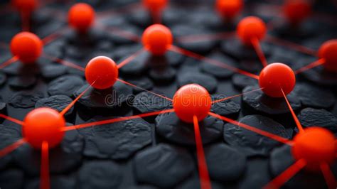 Abstract Red Spheres Connected With Lines On A Dark Textured Surface Stock Image Image Of