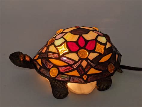 Lot 13 Tiffany Style Stained Glass Turtle Lamp Estate Clicks