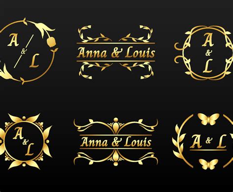 Collection Set Of Wedding Monogram With Gold Gradient Vector Art