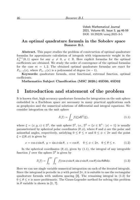 Pdf An Optimal Quadrature Formula In The Sobolev Space