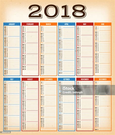 2018 년에 대 한 빈티지 디자인 캘린더 달력에 대한 스톡 벡터 아트 및 기타 이미지 달력 0명 10월 Istock