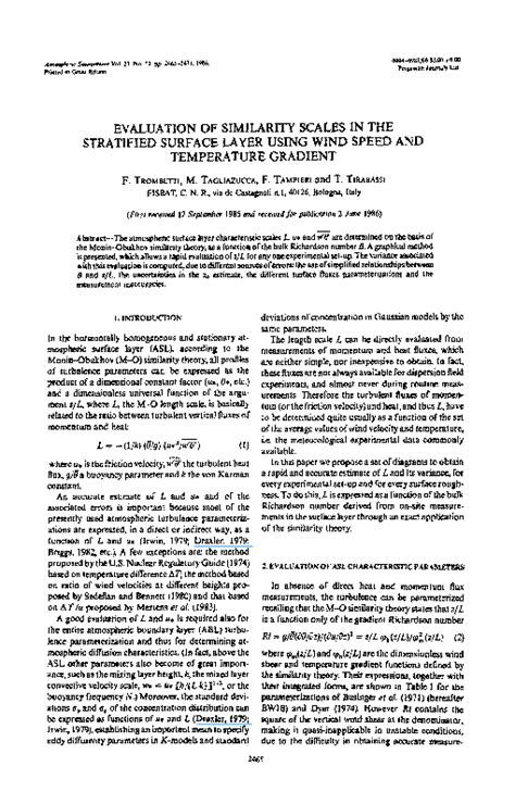 Pdf Evaluation Of Similarity Scales In The Stratified Surface Layer Using Wind Speed And