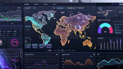 Global Network Connecting World Map With Futuristic Data Analysis Stock