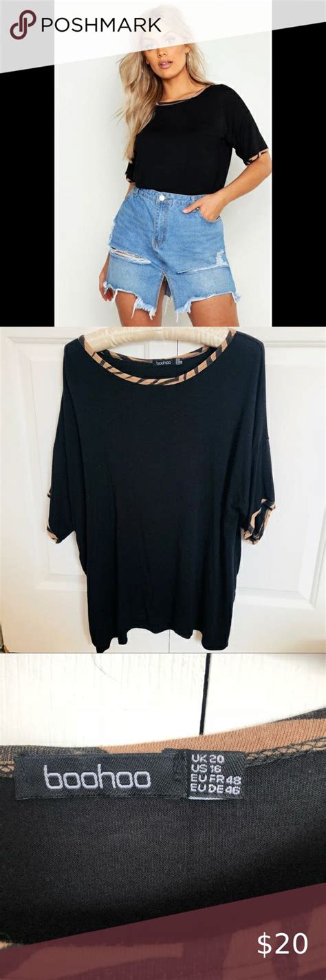 Boohoo Plus Black Zebra Ringer Short Sleeve Shirt Short Sleeves Tops