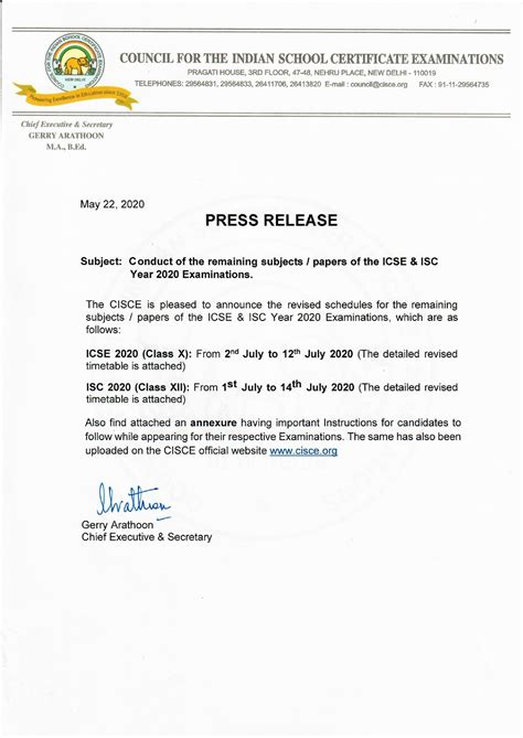 CISCE Releases Datesheet For ICSE And ISC Exams