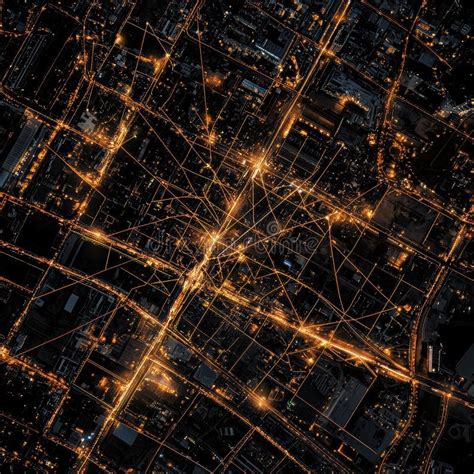 Aerial Nighttime View Of Urban Energy Grid Stock Illustration Illustration Of Perspective