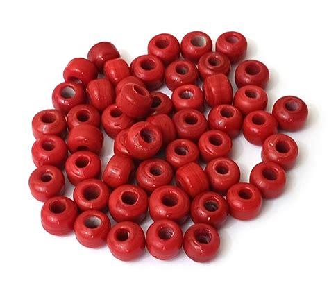 50 9mm Glass Crow Beads Opaque Red Orange