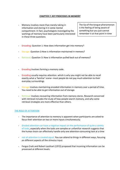 Chapter 7 SLK120 CHAPTER 7 KEY PROCESSES IN MEMORY Memory Involves More Than Merely Taking In