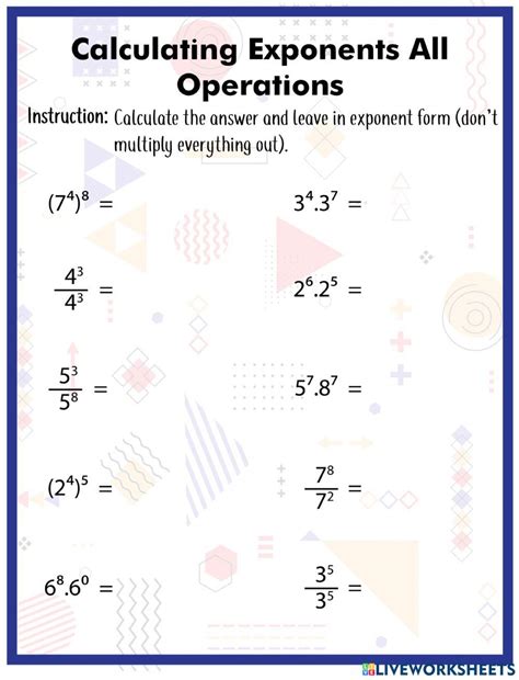Calculating Exponents All Operations Worksheet Live Worksheets