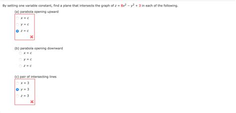 Solved By Setting One Variable Constant Find A Plane That