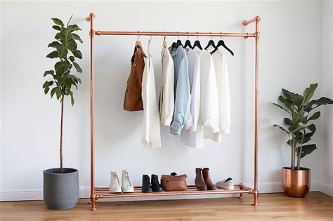 Premium Photo Diy Copper Pipe Clothing Rack With Minimalist Appeal