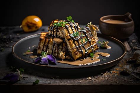 Grilled Eggplant With Sauce Generative Ai Stock Illustration