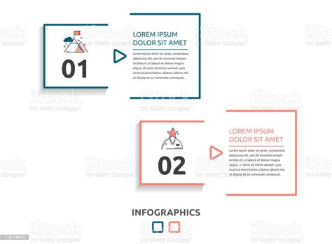 벡터 플랫 인포그래픽 템플릿입니다 두 다이어그램 그래프 순서도 타임 라인 마케팅 프리젠 테이션에 대한 텍스트와 아이콘 라인 사각형 개념에 대한 스톡 벡터 아트 및 기타