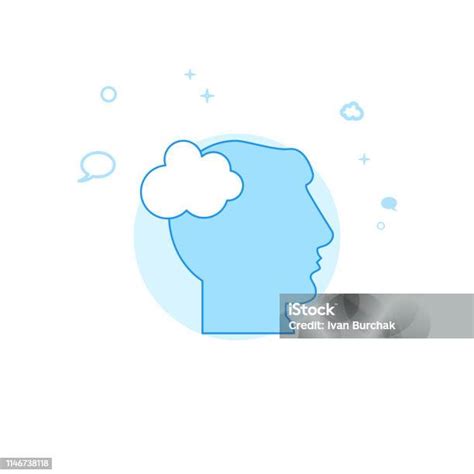 人頭 認為雲平面向量插圖 圖示淺藍色單色設計可編輯的筆劃向量圖形及更多一個物體圖片 一個物體 人 人的頭部 Istock