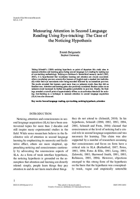 Pdf Measuring Attention In Second Language Reading Using Eye Tracking