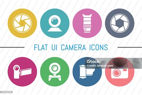 플랫 Ui 8 컬러 카메라 아이콘을 설정합니다 Eps10입니다 매우 유용한 카메라 아이콘 설정 간단한 그림입니다 웹 모바일 소프트웨어 및 애플 리 케이 션에 대 한 유용한