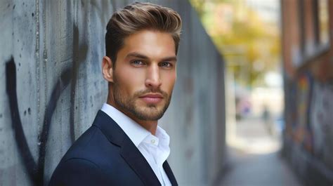 A Handsome Young Man With Light Brown Hair And Blue Eyes Is Wearing A