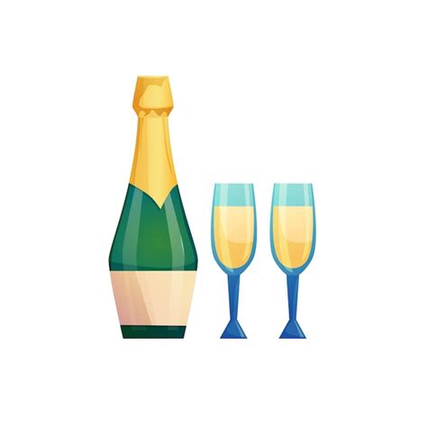 Premium Vector Champagne Bottle With Glasses