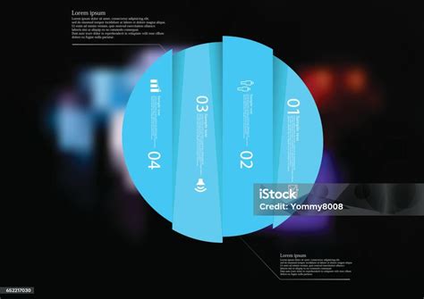 동그라미 그림 Infographic 템플릿 세로로 4 개의 파란 부품을 분했습니다 0명에 대한 스톡 벡터 아트 및 기타 이미지