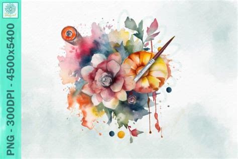 Flower With Compas PNG Watercolor Design Graphic By Daisy Art