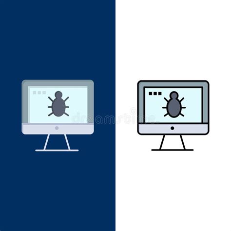 Monitor Bug Screen Security Icons Flat And Line Filled Icon Set