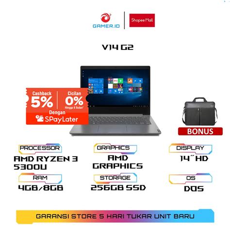 Jual LENOVO V14 G2 AMD RYZEN 3 5300U RAM 4GB 8GB 256GB SSD DOS Win11 14 HD GREY Shopee