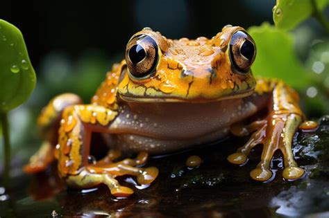 Premium Ai Image Colorful Frog Exploring Soaked Environment