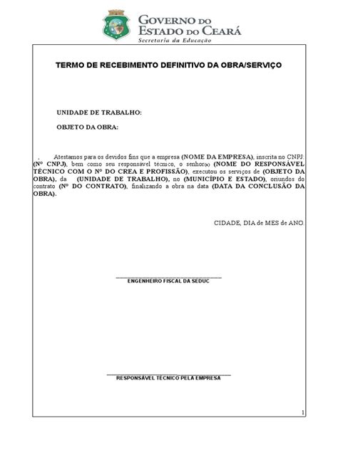 Termo De Recebimento Definitivo Pdf