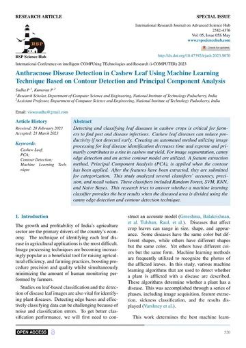 Anthracnose Disease Detection In Cashew Leaf Using Machine Learning Technique Based On Contour