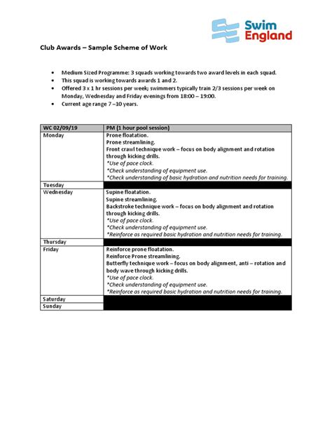 club awards sample scheme of work pdf