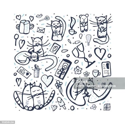 Jeu De Doodle Avec Symboles Damour Mignonne Illustration Vectorielle